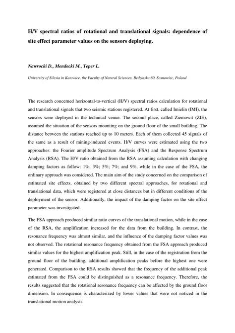 Pdf Hv Spectral Ratios Of Rotational And Translational Signals