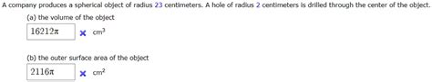 solved a company produces a spherical object of radius 23 centimeters