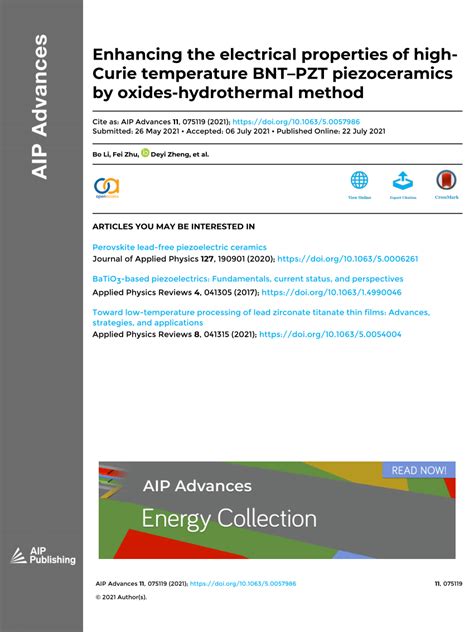 Pdf Enhancing The Electrical Properties Of High Curie Temperature Bntpzt Piezoceramics By