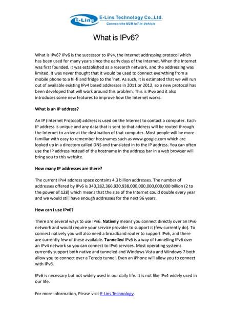 Ipv4 Vs Ipv6 Why We Need A New Addressing System E Lins Pdf