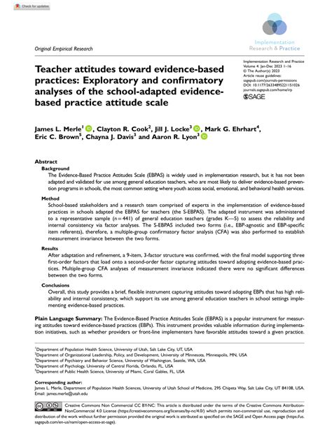 Pdf Teacher Attitudes Toward Evidence Based Practices Exploratory And Confirmatory Analyses