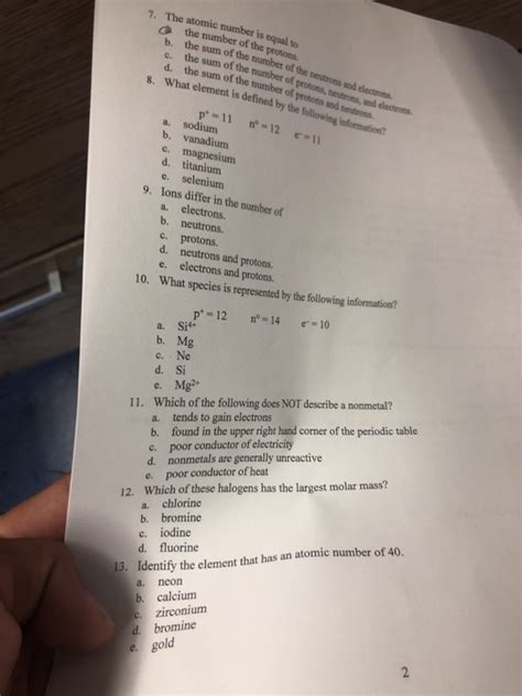 Solved The Atomic Number Is Equal To The Number Of The Chegg Com