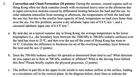 Solved Convection And Cloud Formation 20 Points During