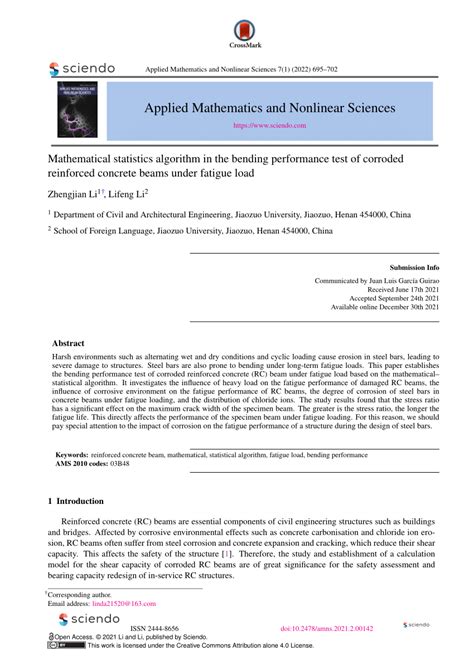 Pdf Mathematical Statistics Algorithm In The Bending Performance Test Of Corroded Reinforced