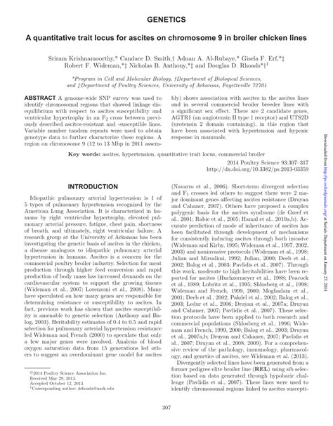 Pdf A Quantitative Trait Locus For Ascites On Chromosome 9 In Broiler Chicken Lines