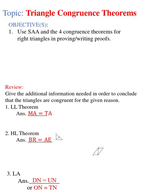 Triangle Congruence Theorems Applications Of Saa Lllahahl Pdf