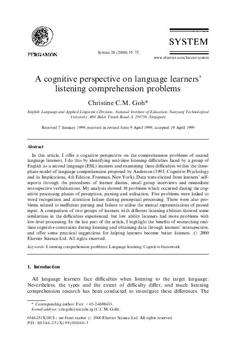 Pdf A Cognitive Perspective On Language Learners Listening Comprehension Problems