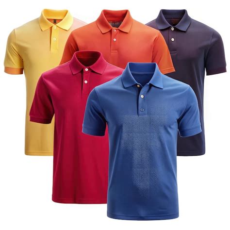 Collection Of Five Polo Shirts In Various Colors Displayed For Sale