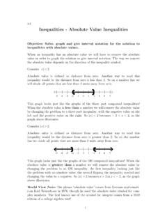 Inequalities Absolute Value Inequalities Inequalities Absolute