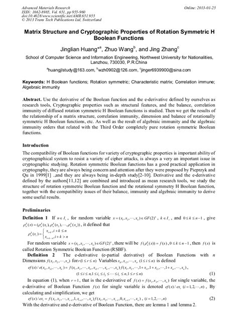 Matrix Structure And Cryptographic Properties Of Rotation Symmetric H Boolean Functions