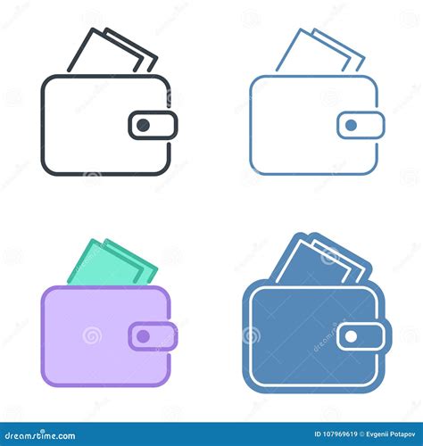 A Leather Wallet Vector Outline Icon Set Stock Vector Illustration