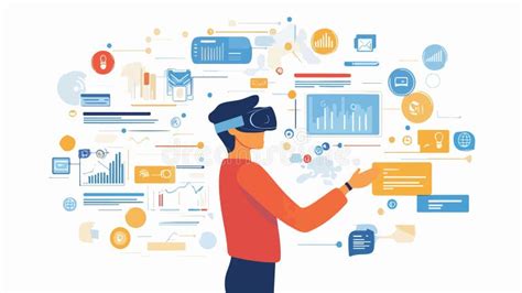 Virtual Reality Glasses User Interacting With Holographic Display Technology Stock Vector