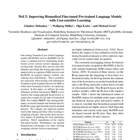 Welt Improving Biomedical Fine Tuned Pre Trained Language Models With Cost Sensitive Learning