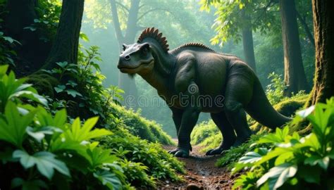 Giant Herbivore Amidst Lush Prehistoric Ferns Geology Fern Stock Illustration Illustration