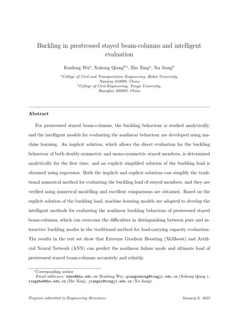 Pdf Buckling In Prestressed Stayed Beamcolumns And Intelligent