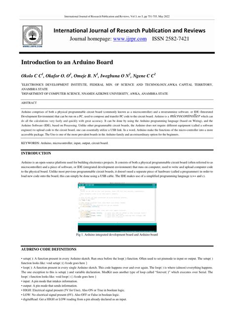 PDF International Journal Of Research Publication And Reviews Introduction To An Arduino Board