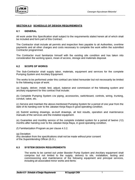 Section 60 Schedule Of Design Requirement Booster Pump Kv Rompin