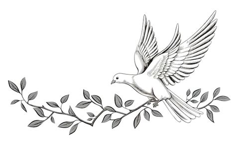 Premium Photo Dove With Olive Branch Line Drawing Isolated On White