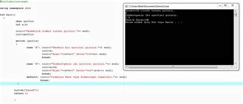 c switch case Örnek 1 kare ve dikdörtgenin alanı ile Çevresi