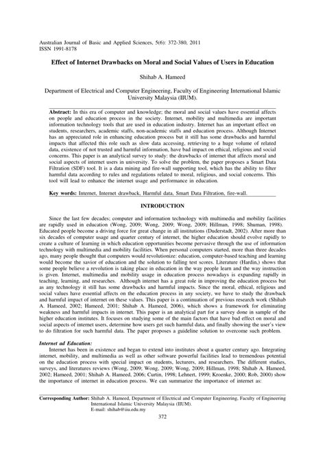 Pdf Effect Of Internet Drawbacks On Moral And Social Values Of Users In Education