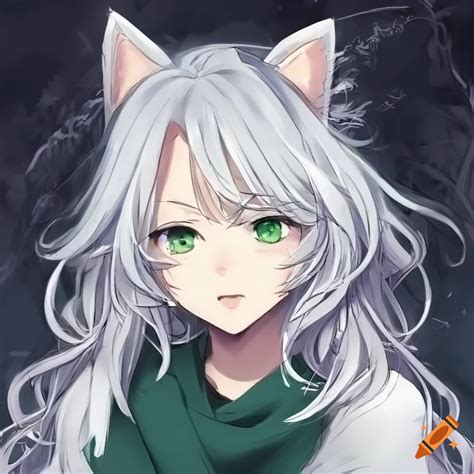 White Hair Anime Girl Green Eyes