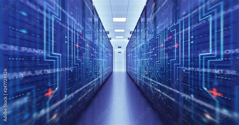 Server Racks In A Modern Data Center Computer Racks All Around Flying Circuits Technology