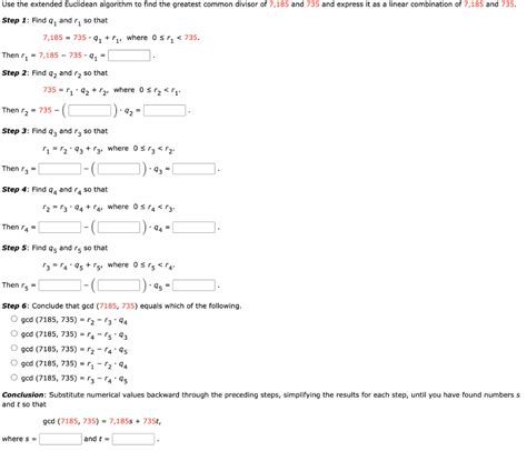 Solved Use The Extended Euclidean Algorithm To Find The