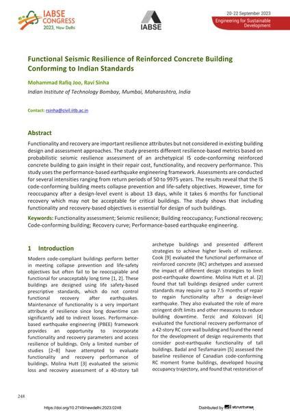 Functional Seismic Resilience Of Reinforced Concrete Building Conforming To Indian Standards