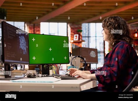 Computer Scientist Using Isolated Screen Pc Working With Artificial Intelligence Technology In