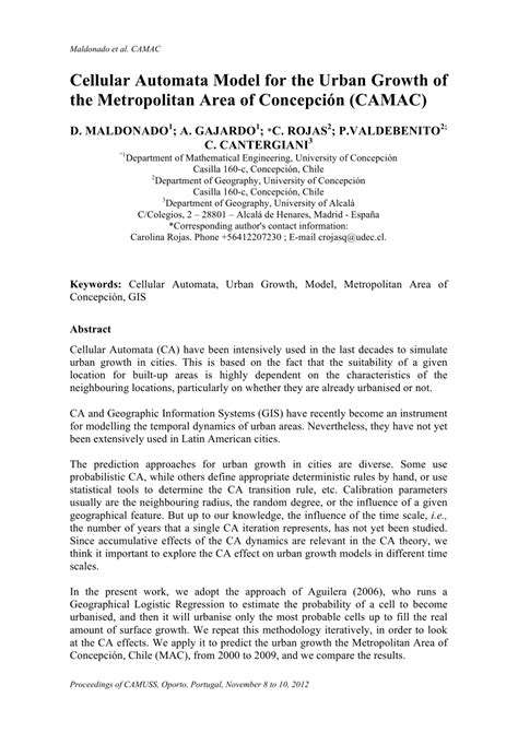 Pdf Cellular Automata Model For The Urban Growth Of The Metropolitan Area Of Concepción Camac