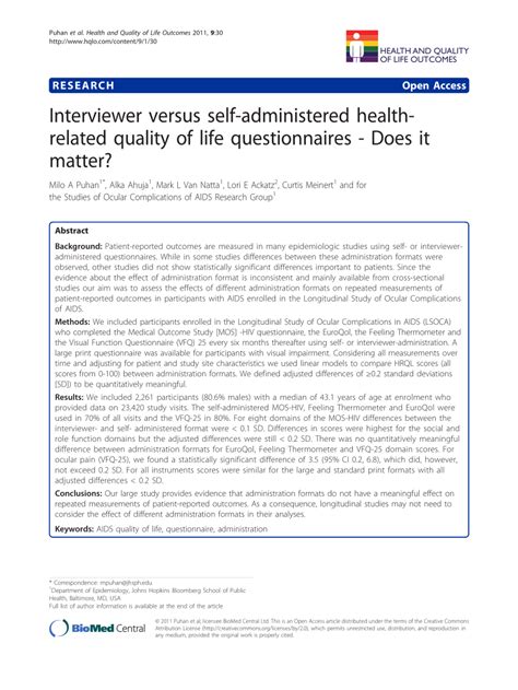 Pdf Interviewer Versus Self Administered Health Related Quality Of Life Questionnaires Does
