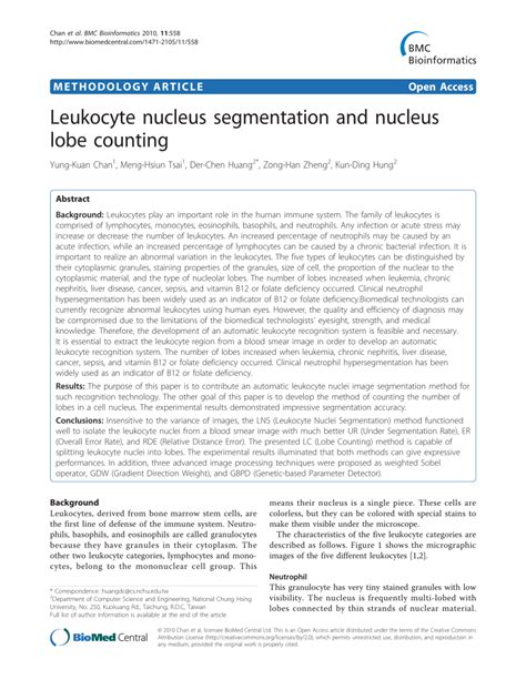 Pdf Leukocyte Nucleus Segmentation And Nucleus Lobe Counting