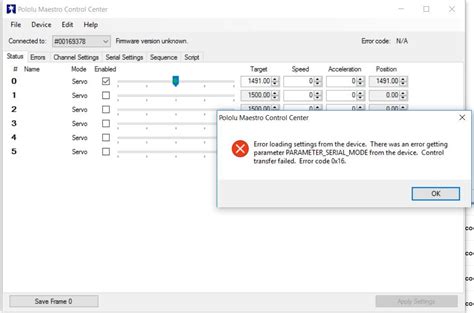 6 Bit Servo Controller Errors 0x1f And 0x16 Servo Controllers And Servos Pololu Forum