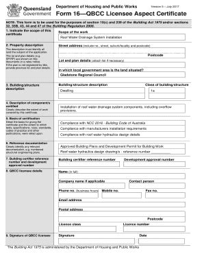 Fillable Online Form Inspection Certificate Aspect Certificate QBCC Licensee Aspect Certificate