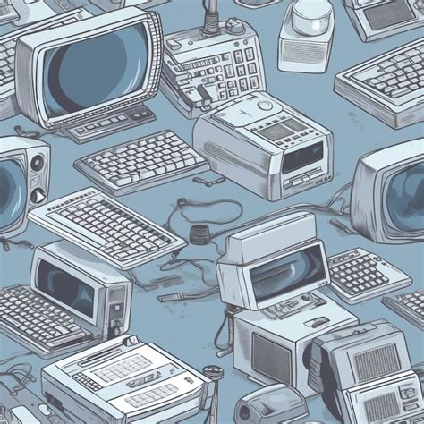 Premium Ai Image There Are Many Old Computers And Other Electronic Devices On A Blue Surface