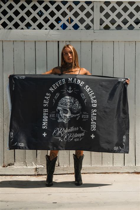 Skilled Sailor Black Flag Featuring A Pirate Skull Relentless Betrayal