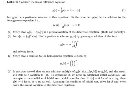 Solved 1 Lccde Consider The Linear Difference Equation