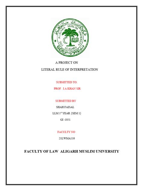 A Project On Literal Interpretation Ios Llm 1st Year Pdf Statutory Interpretation Justice