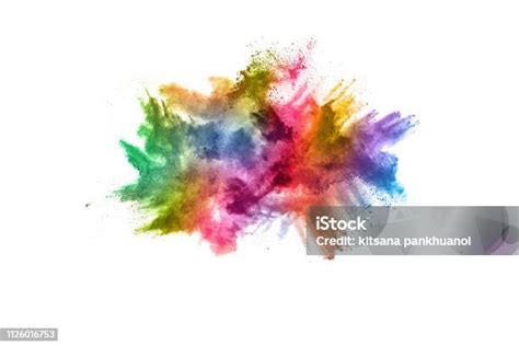 추상 분말 Splatted 배경입니다 흰색 바탕에 화려한 분말 폭발입니다 색깔된 구름입니다 다채로운 먼지 폭발 페인트 Holi