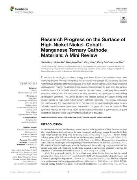 Pdf Research Progress On The Surface Of High Nickel Nickel Cobalt
