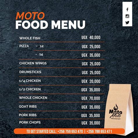 Moto Restaurant Menu