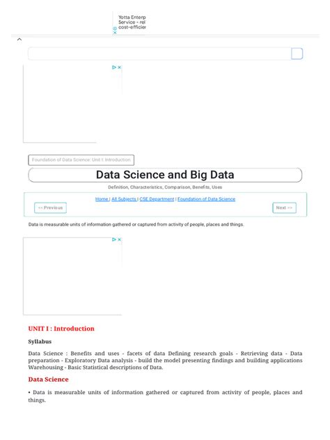 Data Science And Big Data Definition Characteristics Comparison
