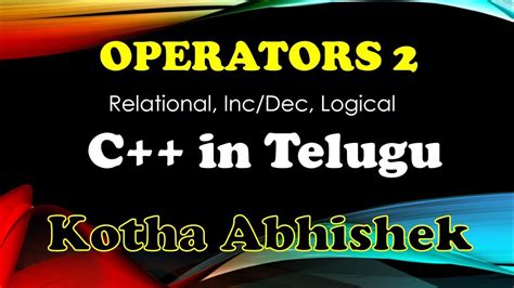 Operators In C Part In Telugu By Kotha Abhishek YouTube