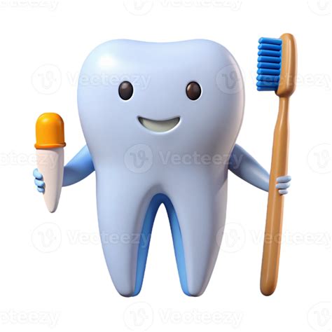Smiling Tooth Holding Toothbrush And Ice Cream Cone 52562805 Png