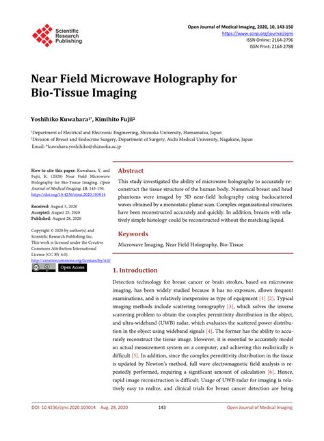 Pdf Near Field Microwave Holography For Bio Tissue Imaging