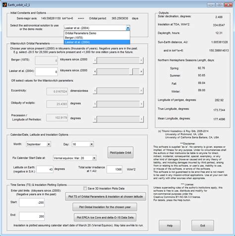 main matlab ® gui window of earth orbit v2 1 input and output