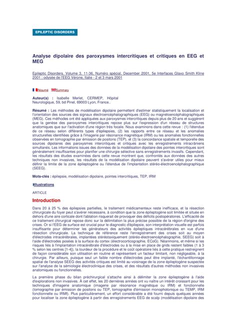 Pdf Dipole Modeling Of Interictal And Ictal Eeg And Meg Paroxysms