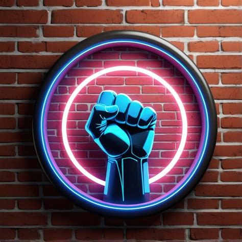 Pixel Hand Cursor Glowing Neon Icon On Brick Wall Background Premium Ai Generated Image