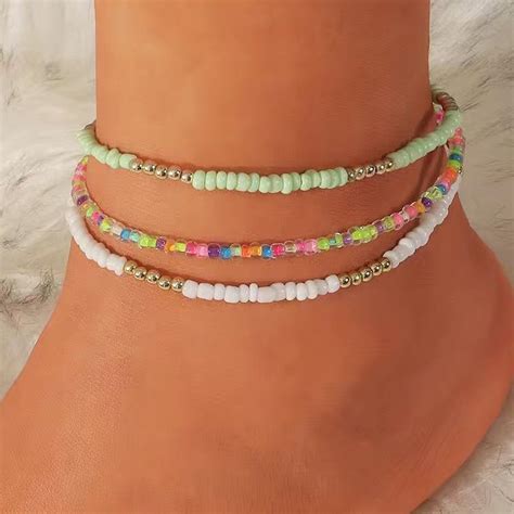 Multicolored Beaded Anklets Color Red Size Os In 2024 Ankle