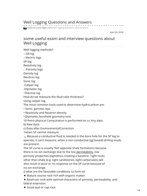 Well Logging Questions And Answers Pdf Chemistry Physical Sciences